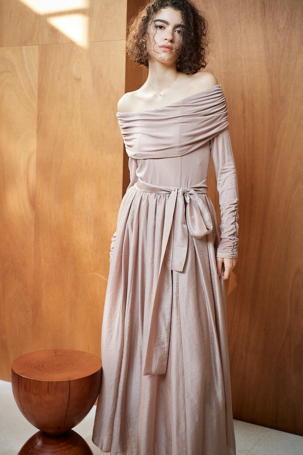 Della Belted Long Dress -P.BEG- – Estella.K