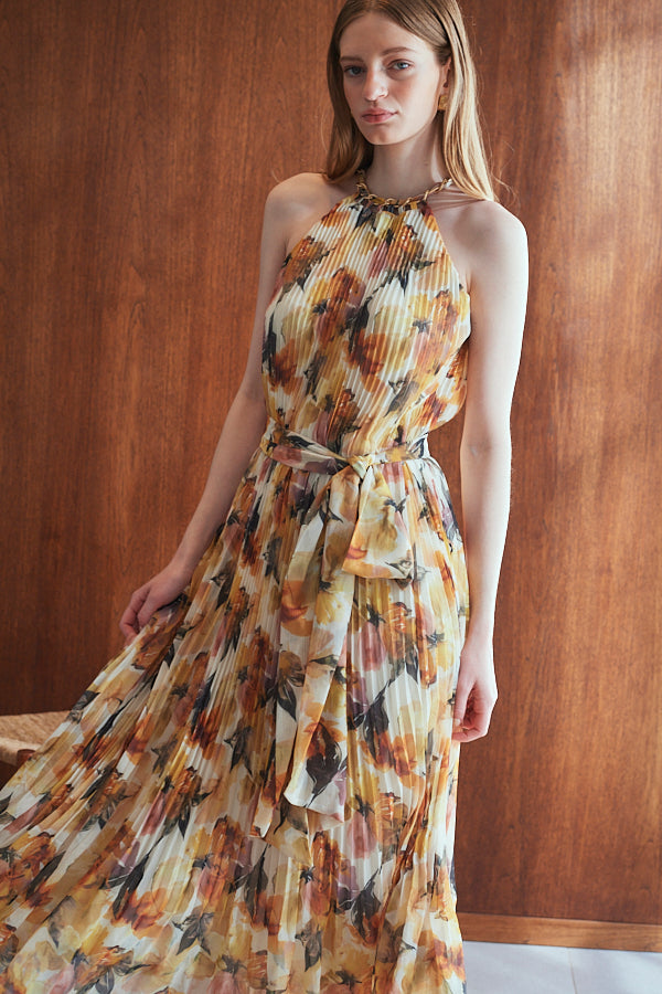 Agnes Pleated Long Dress -Yel.pt- – Estella.K