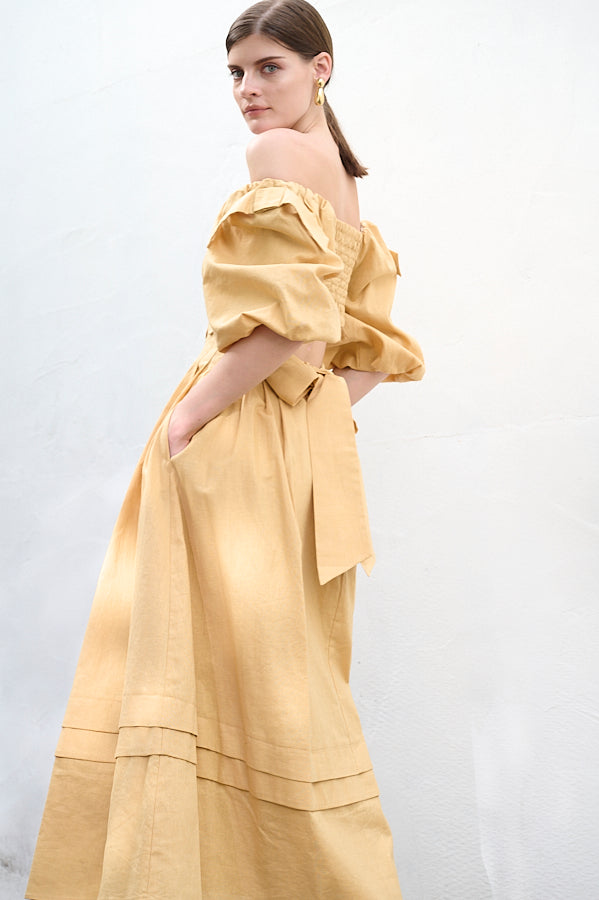 Sweetheart Linen Long Dress -YEL- – Estella.K