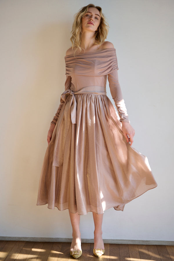 Della Belted Long Dress -P.BEG- – Estella.K